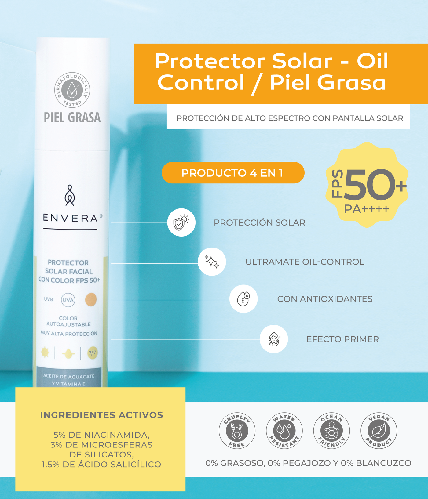 Protector Solar para Pieles Grasas FPS 50+ UVA/UVB
